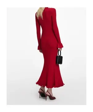 SELF-PORTRAIT Beaded-trim Ribbed Midi Dress