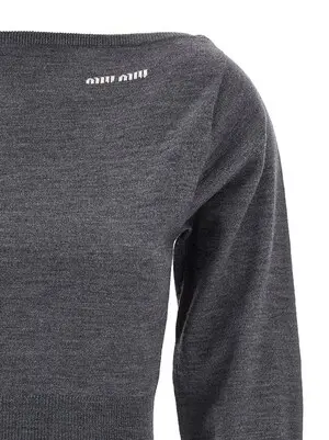 Miu Miu Boat Neck Fine Knit Long Sleeve Top