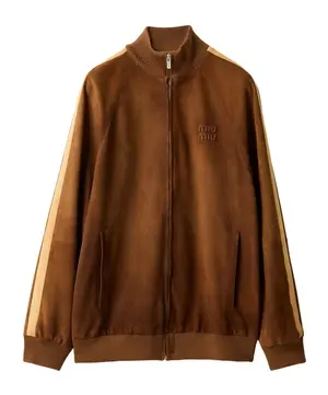 Miu Miu Waxed Suede Zip-up Jacket - Brown