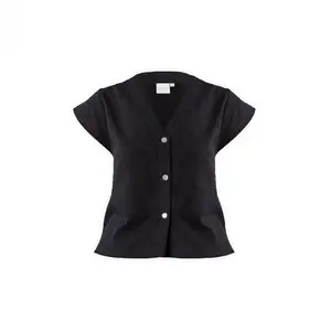 REISTOR V-neck Embroidered Top With Front Buttons - Black