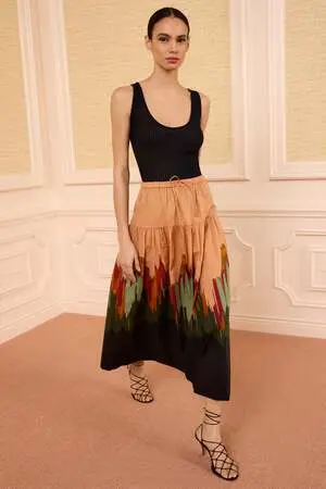 Ulla Johnson Theodora Cotton Tiered Midi Skirt - Agate