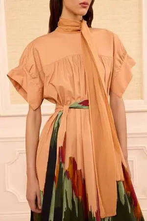 Ulla Johnson Studio Cotton Midi Dress With Chiffon Tie - Agate