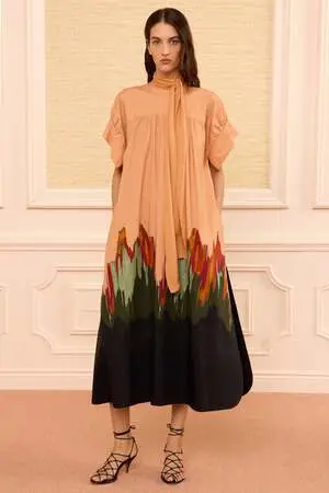 Ulla Johnson Studio Cotton Midi Dress With Chiffon Tie - Agate