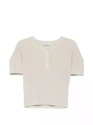 LOW CLASSIC Puff Sleeve Henley Knit Top - Grey