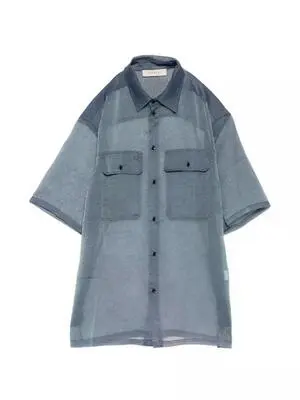 QASIMI Crinkled-finish Short-sleeved Shirt - Blue