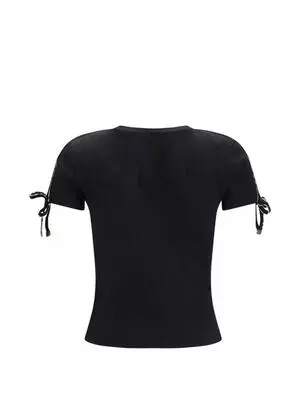 Burberry Cropped Tie-sleeve Ribbed Cotton T-shirt - Black