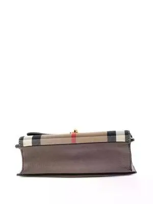 Burberry Macken Small Crossbody Bag In Leather And House Check Canvas - Neutrals