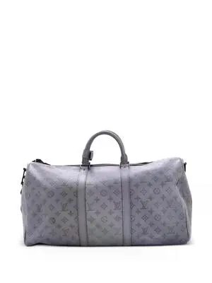 LOUIS VUITTON Keepall Bandoulière 50 Travel Bag Monogram Shadow Leather - Grey