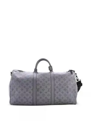 LOUIS VUITTON Keepall Bandoulière 50 Travel Bag Monogram Shadow Leather - Grey
