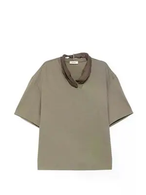 SYSTEM Detachable-scarf V-neck T-shirt - Blue