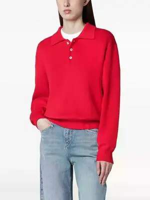 DUNST Ribbed Polo Collar Sweater - Red