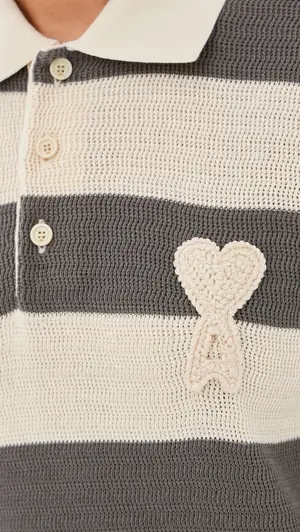 Ami Short Sleeves Polo Dress With De Coeur Patch