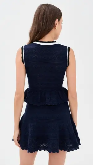 SELF-PORTRAIT Peplum Pointelle Knit Mini Dress
