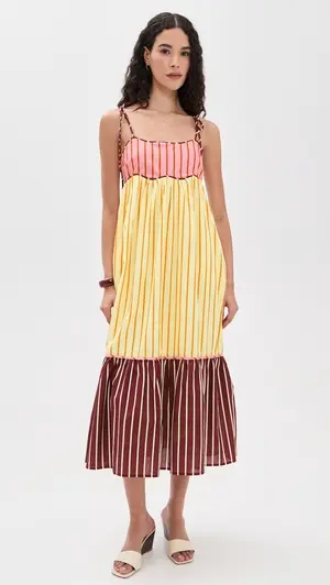 English Factory Colorblock Stripe Sleeveless Midi Dress