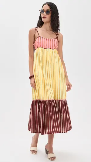 English Factory Colorblock Stripe Sleeveless Midi Dress