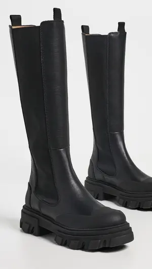 GANNI Cleated Stitch High Chelsea Boots