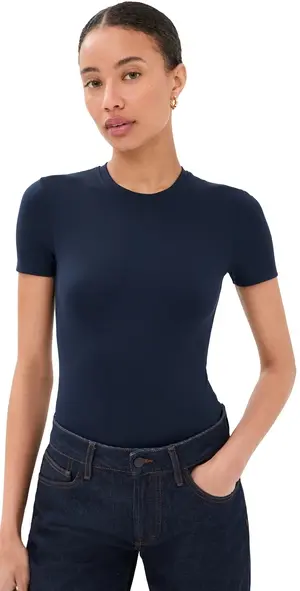 Wardrobe.NYC Opaque Tee Bodysuit - Navy