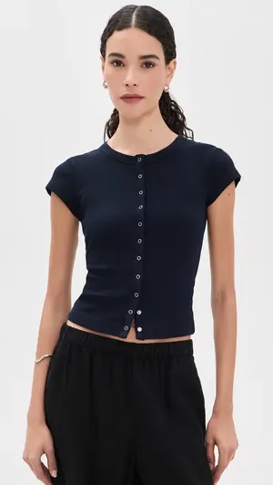 Citizens Of Humanity Tabby Short Sleeve Cardigan - Navy
