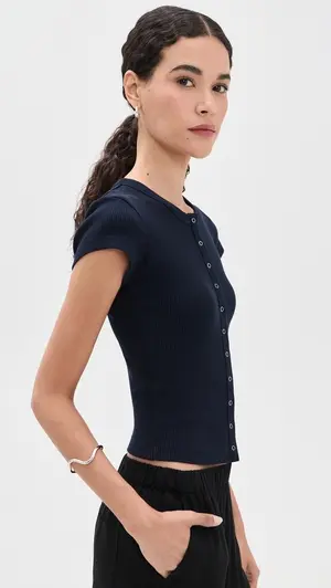 Citizens Of Humanity Tabby Short Sleeve Cardigan - Navy