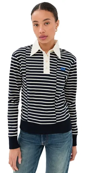 WALES BONNER Reflect Polo Top - Navy/ivory