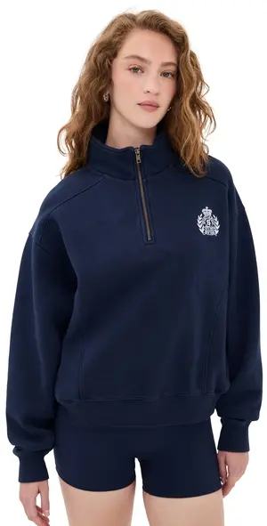 SPORTY & RICH Ny Crest Embroidered Quarter Zip Fleece