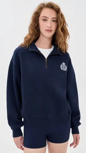 SPORTY & RICH Ny Crest Embroidered Quarter Zip Fleece