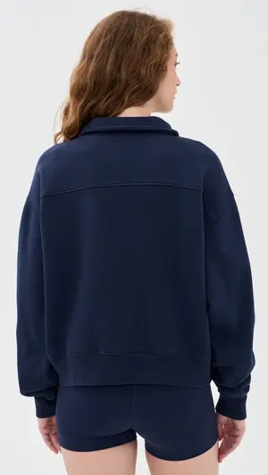SPORTY & RICH Ny Crest Embroidered Quarter Zip Fleece