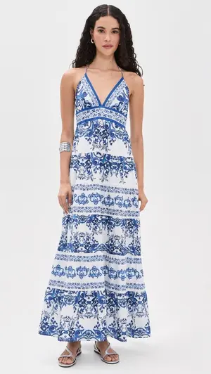 Alice + Olivia Karolina Smocked Waist Tiered Maxi Dress - Solstice