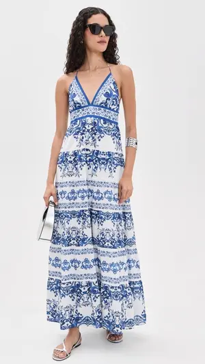 Alice + Olivia Karolina Smocked Waist Tiered Maxi Dress - Solstice