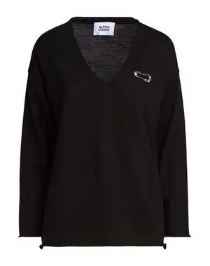 Alpha Studio Midnight Wool V-neck Sweater - Black