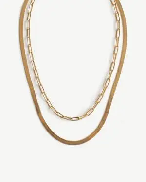 ELK & BLOOM Double Chain Set Herringbone & Paperclip Choker 14k - Gold