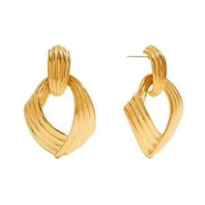 ELK & BLOOM Large Thick 14k Ribbed Drop Hoop Studs - Gold