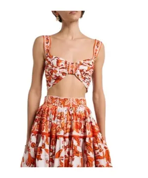 Dolce & Gabbana Supreme Court Cotton Maiolica Print Crop Top