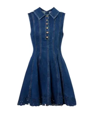 SELF-PORTRAIT Broderie Anglaise Denim Mini Dress