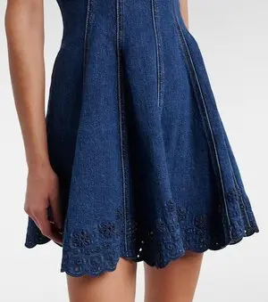 SELF-PORTRAIT Broderie Anglaise Denim Mini Dress