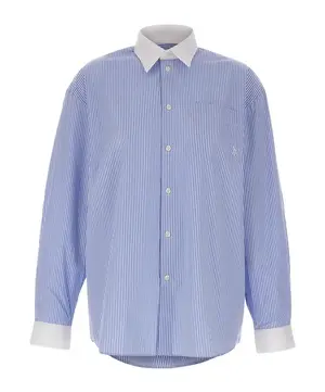 SPORTY  RICH Sporty & Rich Striped Button-down Shirt - Blue