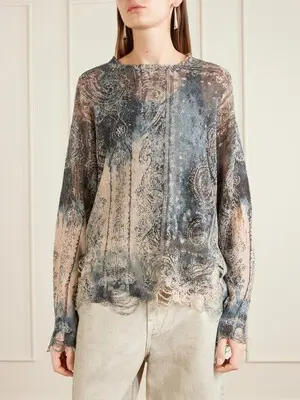 R13 Printed Boyfriend Sweater - Gray