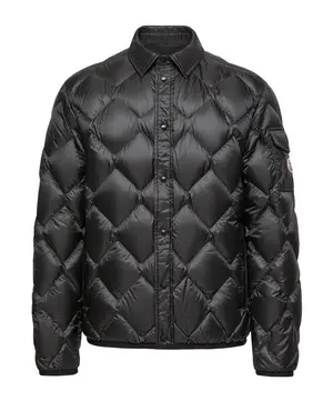 Moncler Collared Button-up Quilted Shirt Jacket - Black