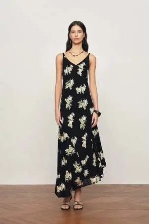 Fabrique Soleil Floral Sleeveless Maxi Dress In Light Crinkle Gauze - Black