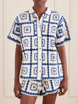 ALEMAIS Dolly Crochet Cotton Shirt - Blue