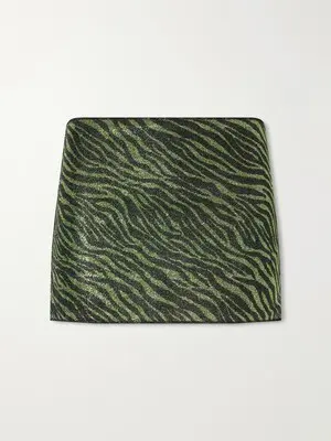 Oseree Animalier Metallic Stretch-knit Mini Skirt - Green