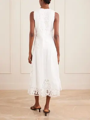 Farm Rio Embroidered Linen Midi Dress