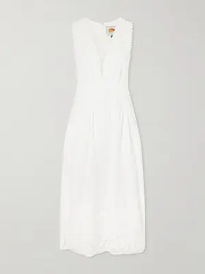 Farm Rio Embroidered Linen Midi Dress - Neutrals