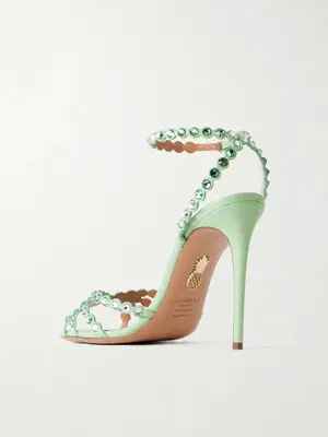 AQUAZZURA Tequila Embellished Leather Sandals - Green