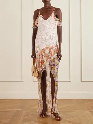 DONDE ESTEBAN Pajaritos Y Rosas Printed Ruffled Silk-chiffon Maxi Dress