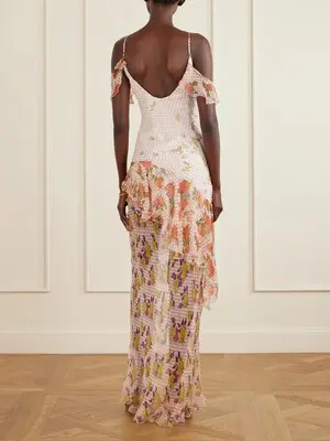 DONDE ESTEBAN Pajaritos Y Rosas Printed Ruffled Silk-chiffon Maxi Dress