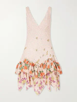 DONDE ESTEBAN Pajaritos Y Rosas Ruffled Cotton Mini Dress