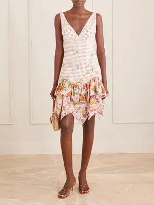 DONDE ESTEBAN Pajaritos Y Rosas Ruffled Cotton Mini Dress