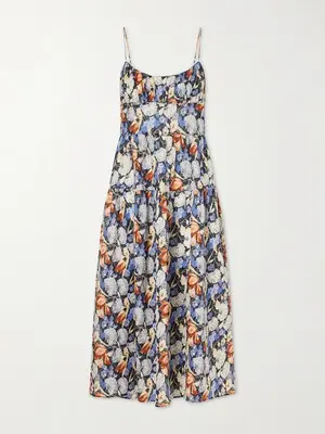 DÔEN Benoit Floral-print Ramie Tiered Midi Dress - Multi