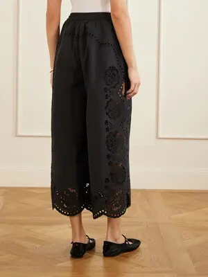 Sea Vittoria Broderie Anglaise Wide-leg Pants - Black